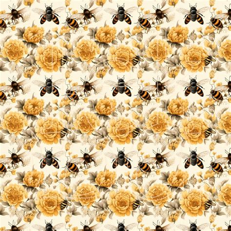 Bee Seamless Patterns Honey Bee Digital Paper Black And Gold Bee