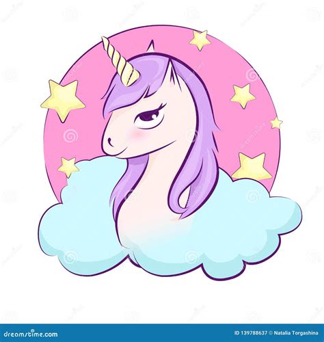 Cabeza Mágica Linda Del Unicornio Con La Nube Y La Estrella Diseño Del