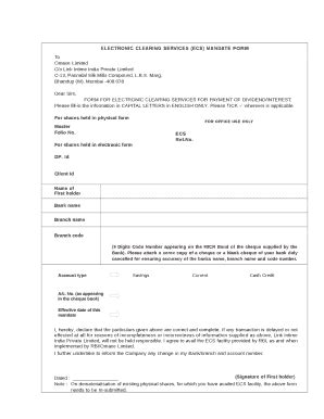 Fillable Online ELECTRONIC CLEARING SERVICES ECS MANDATE FORM Omaxe Fax Email Print PdfFiller