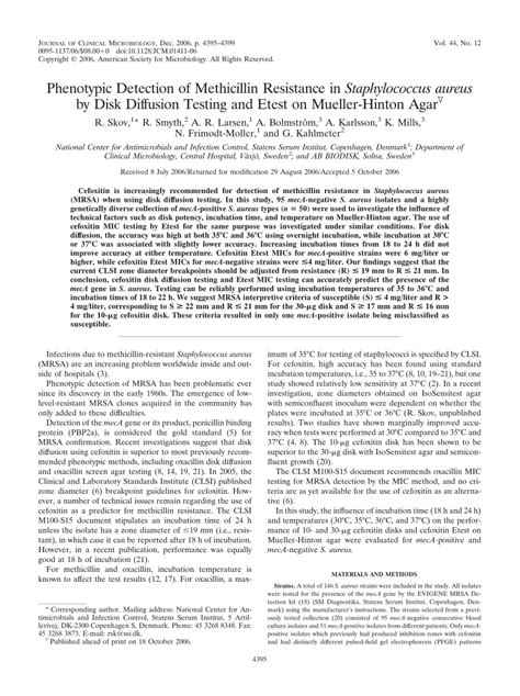 Pdf Phenotypic Detection Of Methicillin Resistance In Staphylococcus