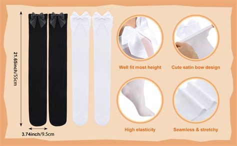 Satinior Knee High Socks With Bow White Stockings Black