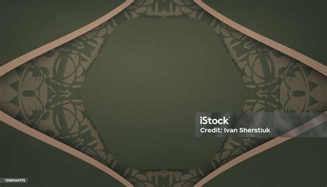 Template Spanduk Warna Hijau Dengan Ornamen Coklat India Dan Tempat