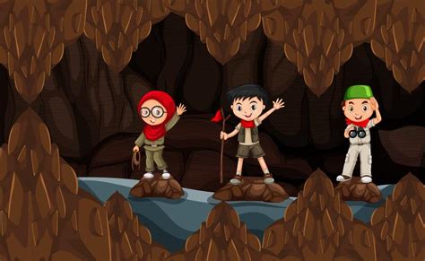 Scout Exploring Dark Cave 294986 Vector Art At Vecteezy