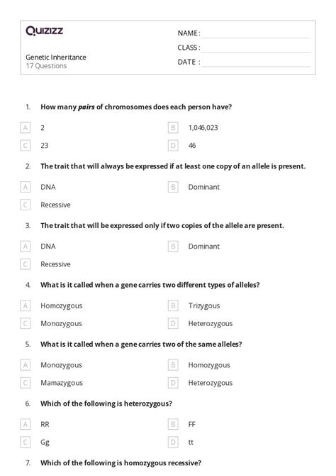 50 Non Mendelian Inheritance Worksheets On Quizizz Free And Printable
