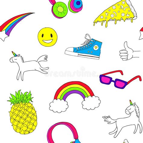 Cute Objects Seamless Pattern Pins Stickers Stock Vector Illustration Of Object Isolated