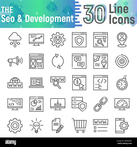 Seo And Development Line Icon Set Optimization Symbols Collection Vector Sketches Logo