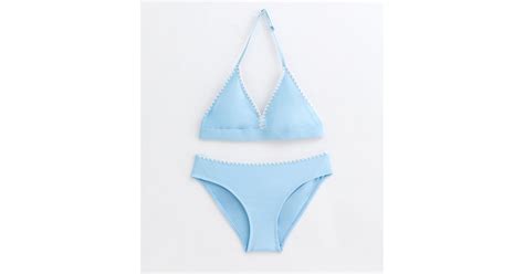 Girls Blue Contrast Trim Triangle Bikini Set New Look