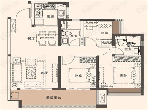 美的国宾府3室2厅2卫户型图 贵阳乐居