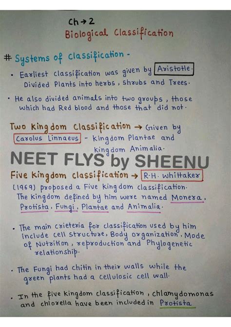 Biological Classification ⭐ Handwritten Notes Class 11th Neet Ncert