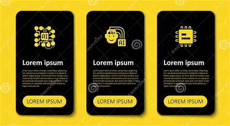 Set Processor Cpu Humanoid Robot And Neural Network Business Infographic Template Vector