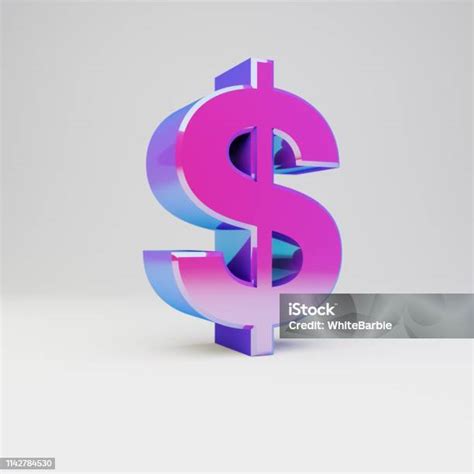3d 달러 기호입니다 광택이 있는 반사와 흰색 배경에 고립 된 그림자가 있는 여러 가지 빛깔의 금속 글꼴 0명에 대한 스톡 사진