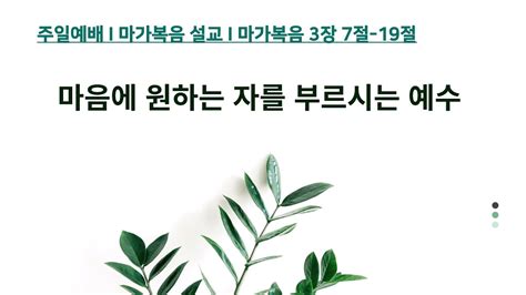 [은혜진리교회] 장영길목사 I 주일예배 I 마가복음 설교 8 I 마가복음 3장 7 19절 I 마음에 원하는 자를 부르시는 예수
