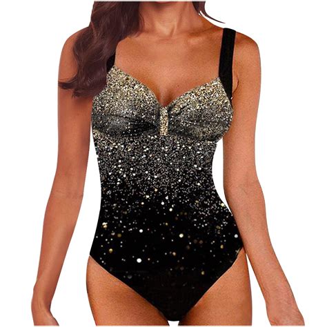 Alkepwun Womens One Piece Swimsuits Sparkly Monokini Sexy Ruched V Neck