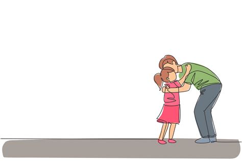 One Continuous Line Drawing Of Young Happy Dad Hugging His Daughter