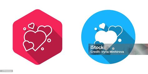 채워지고 윤곽선이 있는 하트 아이콘은 긴 그림자 배경으로 격리되어 있습니다 로맨틱한 상징 연결 가입 열정 및 결혼식 해피 발렌타인 데이 벡터 가득 찬에 대한 스톡 벡터 아트