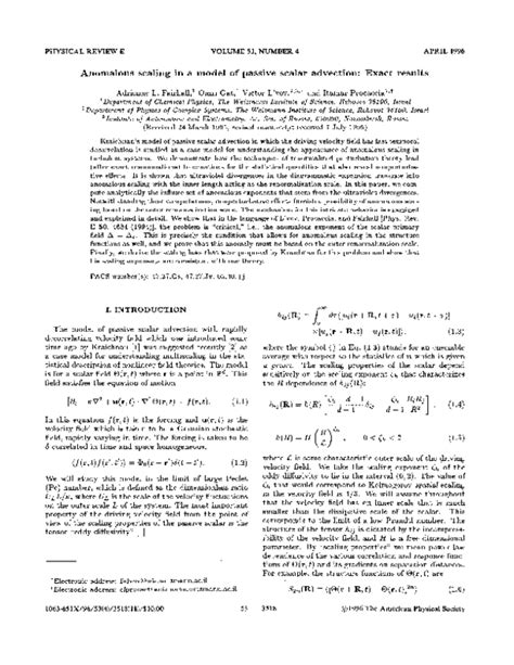Pdf Anomalous Scaling In A Model Of Passive Scalar Advection Exact