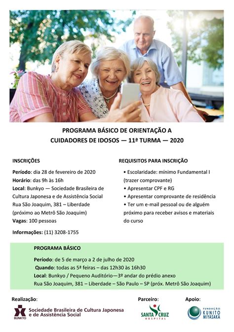 Inscrições para 11ª turma do Programa Básico de Orientação a Cuidadores