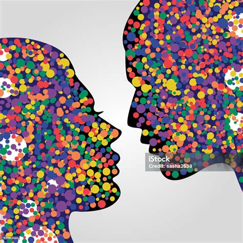 Ilustración De Cabezas De Hombre Y Mujer Con Círculos De Colores Y Más