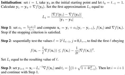 nesterov s algorithm for gradient based minimisation of a functional f