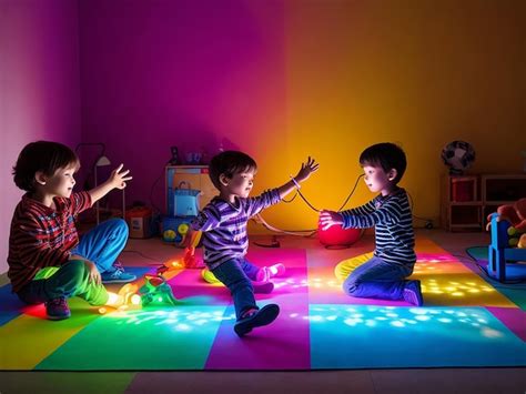 Niños Jugando En Interiores Iluminados Por Equipos De Iluminación De