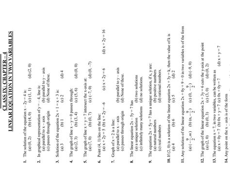 Solution Linear Quation In Variable Mcq Worksheet Studypool