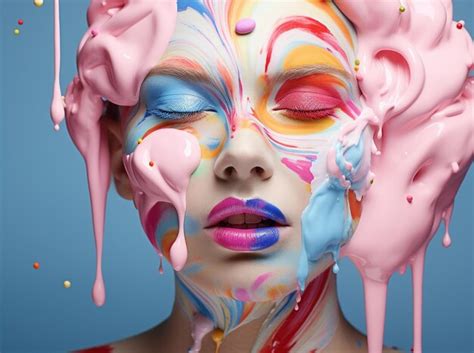 premium ai image girl s face and hair messed up with ice cream