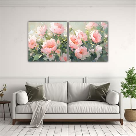 Cuadro Tela Canvas Armonía De Colores Flores Verdes Y Rosas En La Pintura Decorativa Decocuadros