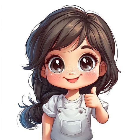Cute Joyful Chibi Character With Fluffy Cheeks Giving Thumbs Up Stock