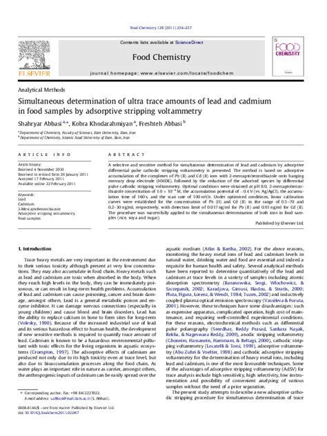Pdf Trace Lead And Cadmium Detection In Food