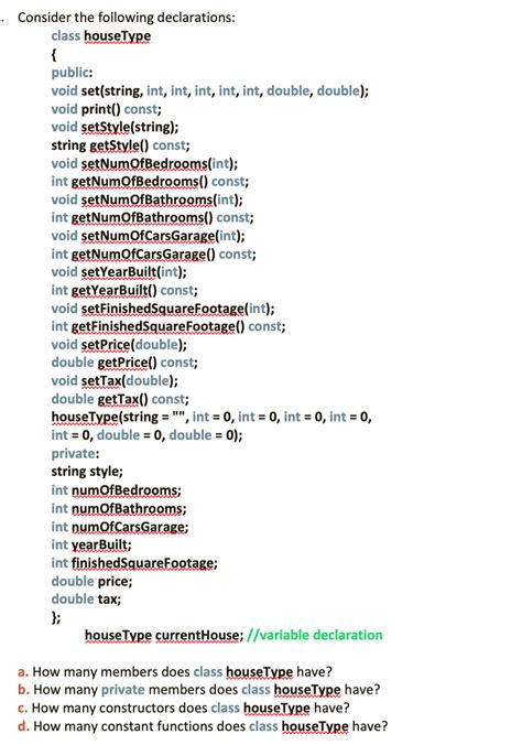 Solved . Consider the following declarations: class | Chegg.com