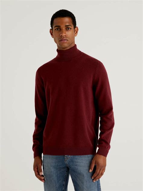 Benetton Burgundy Turtleneck Sweater In Pure Merino Wool 1002u2180 129