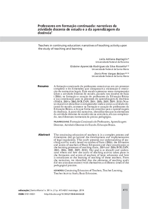 Pdf Professores Em Formação Continuada Narrativas Da Atividade