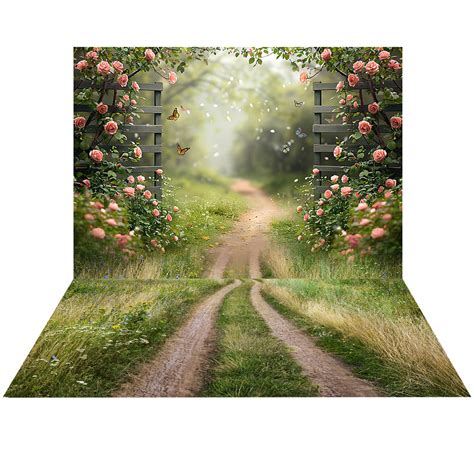Avezano Spring Garden Roses And Butterflies 2 Pcs Set Backdrop