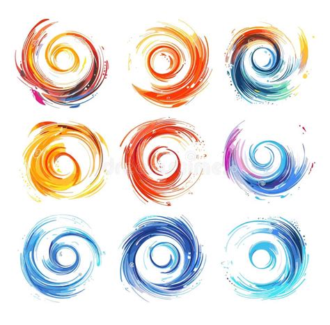 Spirals Cartoon Vector Set Circles Hypnotic Swirls Writhing Swirl Gyre Dynamic Elements