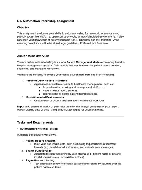 Qa Automation Internship Assignment Pdf Automation Selenium