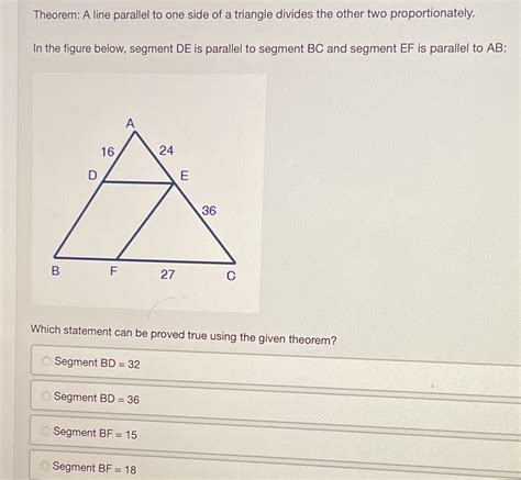 [solved] Theorem A Line Parallel To One Side Of A Triangle Divides The
