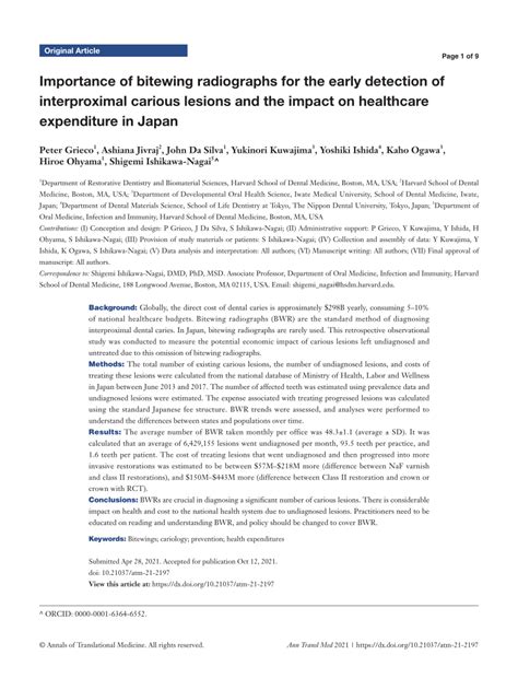 Pdf Importance Of Bitewing Radiographs For The Early Detection Of Interproximal Carious