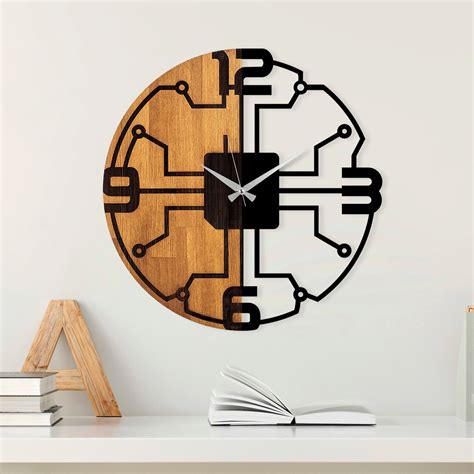 Ceas de perete Wooden Clock Lemn metal ø56 cm Nuc Negru mezoni ro