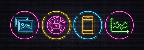 사진 앨범 잠금 및 스마트 폰 최소 라인 아이콘 웹 응용 프로그램의 경우 인쇄 네온 레이저 3d 조명 벡터 0명에 대한 스톡 벡터 아트 및 기타 이미지 Istock