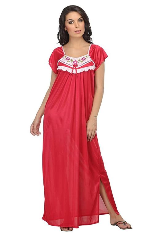 Designer Mart Womens Satin Embroidery Nighty Free Size At ₹ 86900