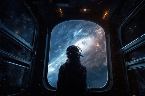 Premium Ai Image Person Looking Out Of Window Of Spaceship With View