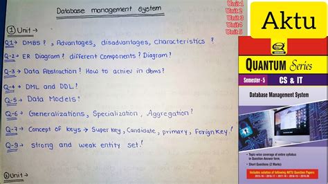 Dbms Important Questionsaktu All Unitcse Waledatabase Management System Important