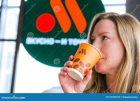 Woman Eating Fast Food In Russian Mcdonalds Restaurant Vkusno I Tochka
