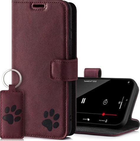 Surazo Skórzane etui na telefon RFID Wallet case Burgund Łapa
