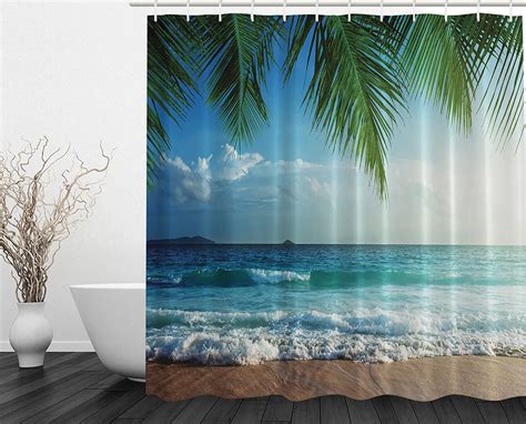 Palms Ocean Tropical Island Beach Shower Curtain Decor Maldives