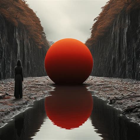Premium Ai Image There Is A Large Red Ball Sitting In The Middle Of A Puddle Generative Ai