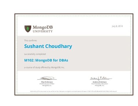 M102 Mongodb For Dbas Certificate By 10gen