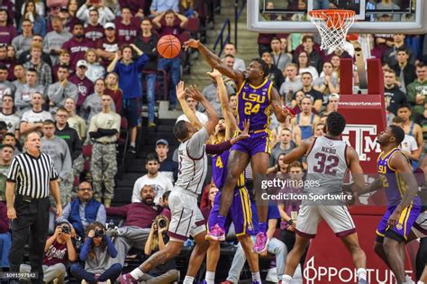 Lsu Tigers Forward Emmitt Williams Swats A Shot Attempt By Texas Aandm