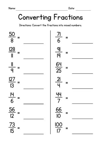 Converting Fractions To Mixed Numbers Teaching Resources