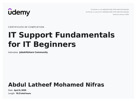 Udemy Course Completion Certificate Mohamed Nifras